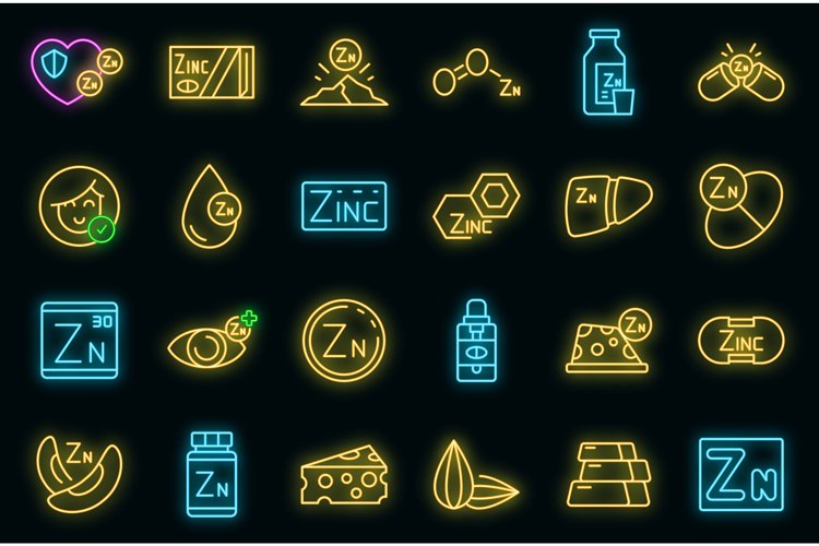 Zinc icons set vector neon