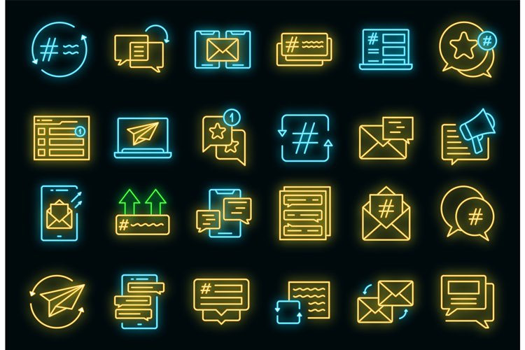 Cross-posting icons set vector neon