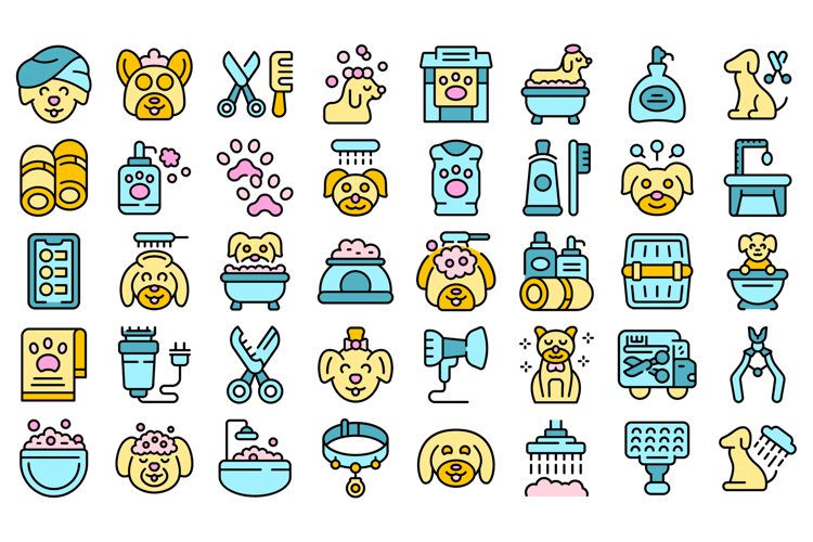 Dogs spa icons set vector flat
