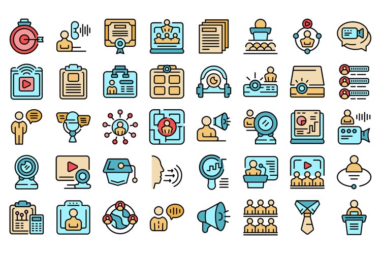 Conference icons set vector flat