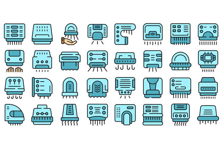 Automatic drying machine icons set vector flat