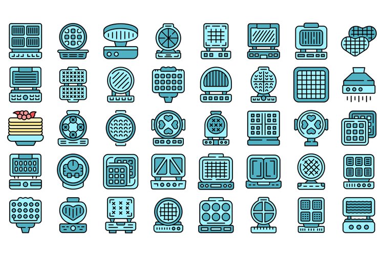 Waffle maker icons set vector flat