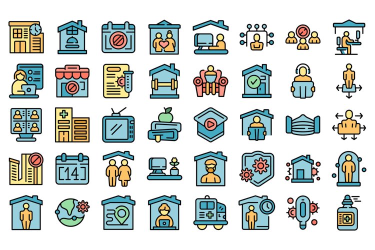 Self isolation icons set vector flat