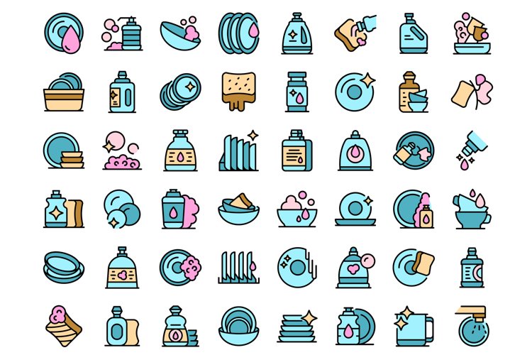 Dishwashing detergents icons set vector flat