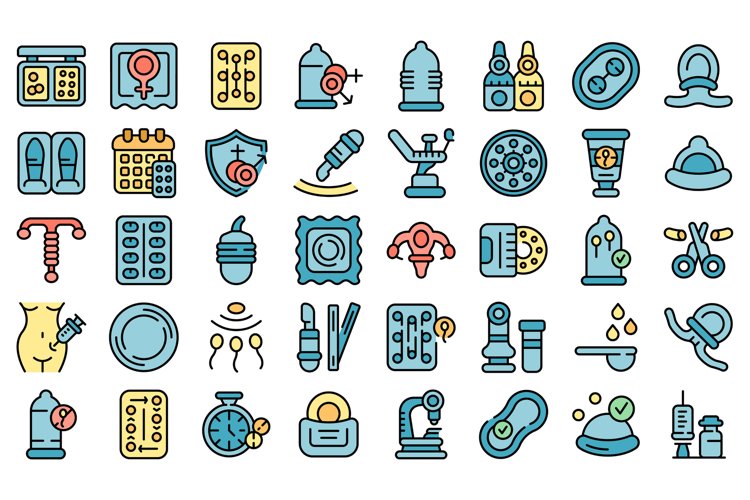 Contraceptives icons set vector flat