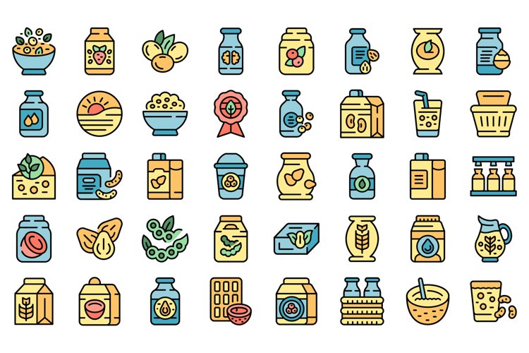 Vegetable milk icons set vector flat