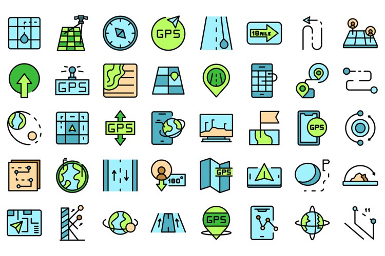 Trajectory icons set vector flat