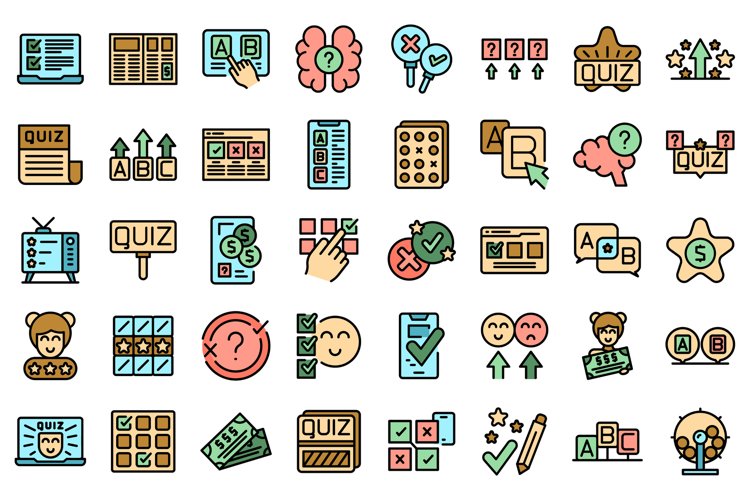 Quiz icons set vector flat