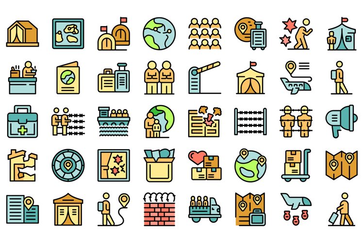 Asylum seeker icons set vector flat