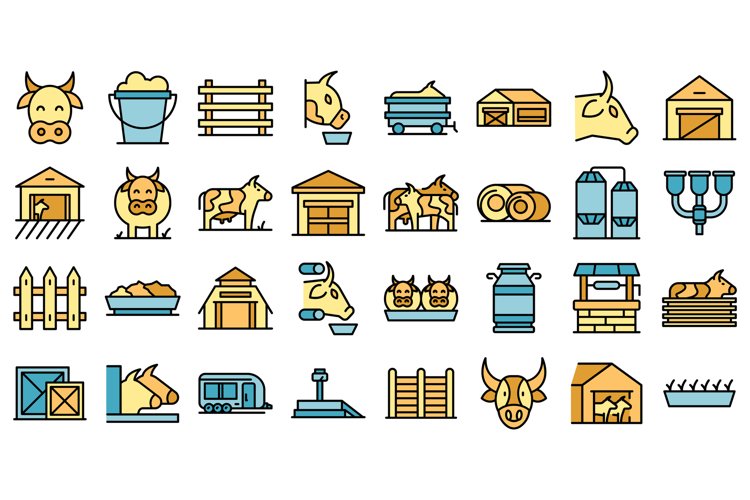 Breeding cows icons set vector flat
