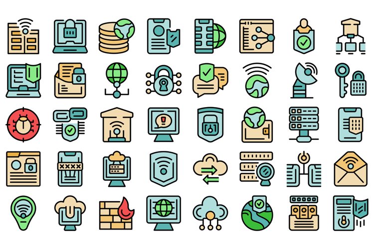 VPN icons set vector flat