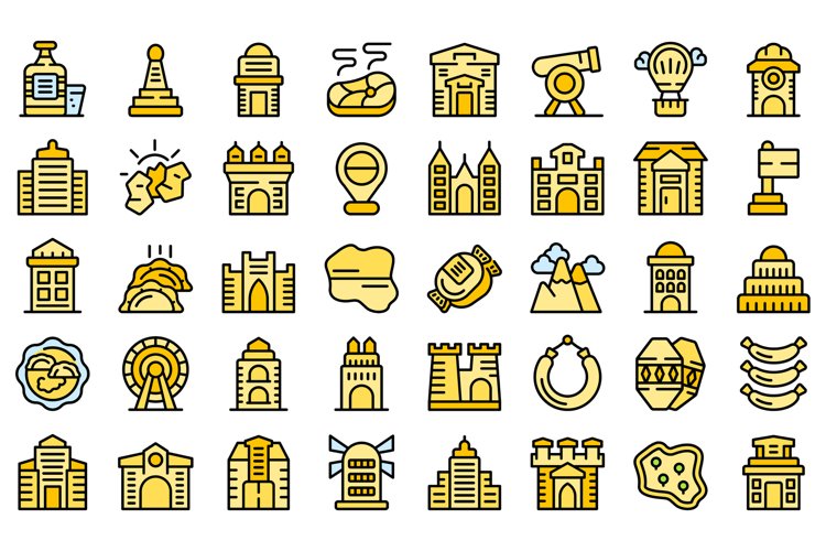 Krakow icons set vector flat