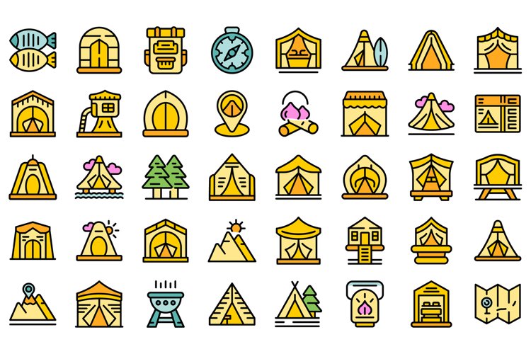 Glamping icons set vector flat