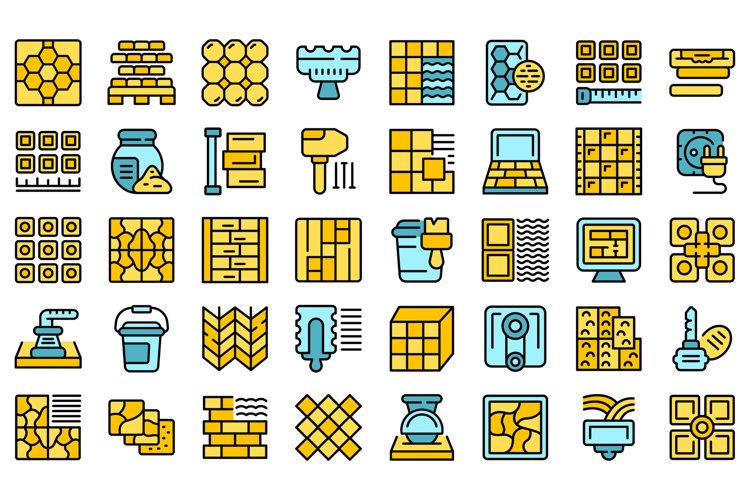 Installing tiles icons set vector flat