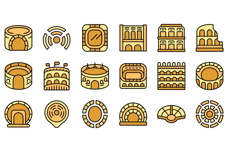 Amphitheater icons set vector flat
