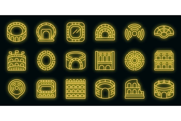 Amphitheater icons set vector neon