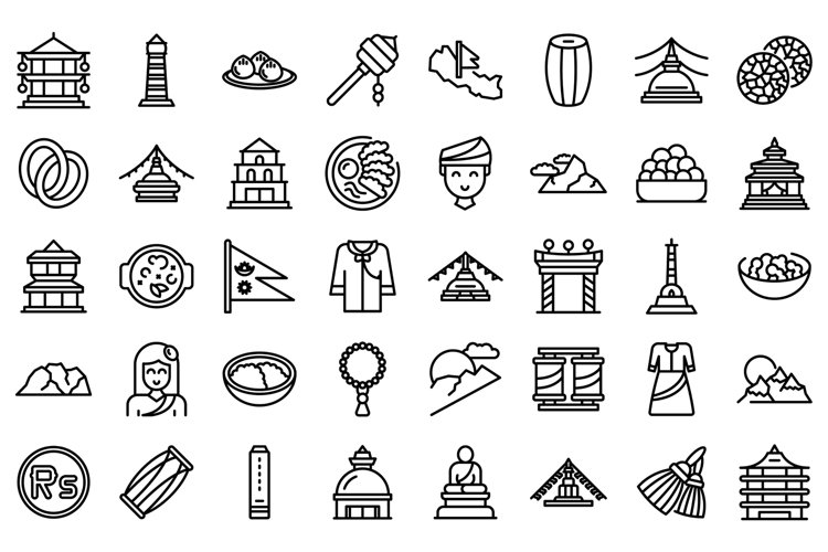 Kathmandu icons set outline vector. Nepal landmark