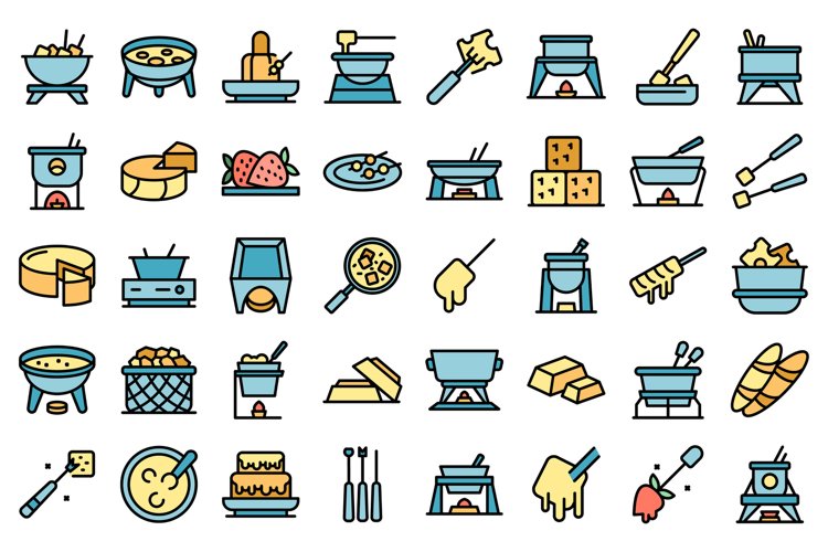 Fondue icons set vector flat