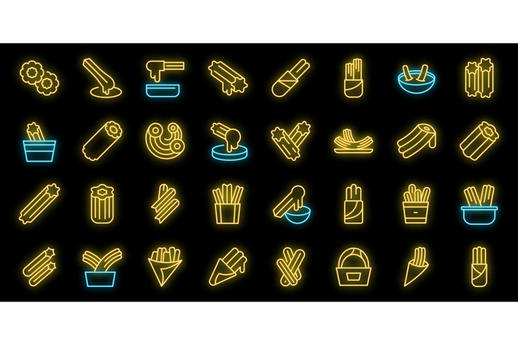 Churros icons set vector neon