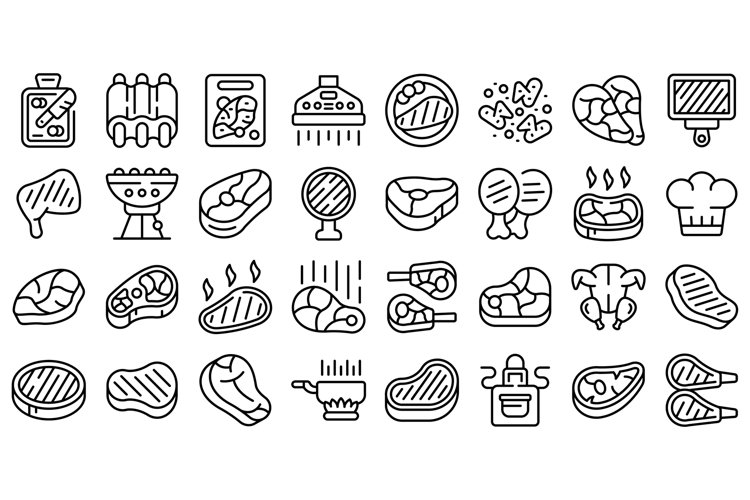 Chop icons set outline vector. Meat rib
