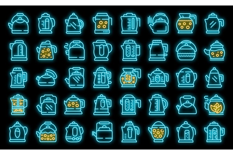 Kettle icons set vector neon