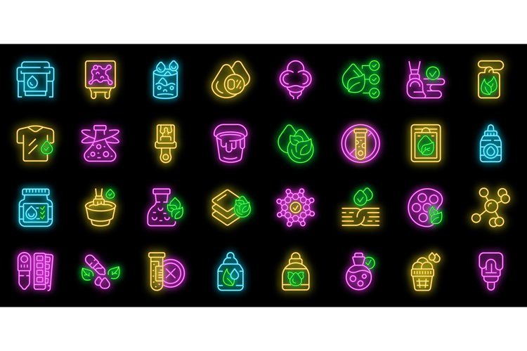 Natural dyes icons set vector neon