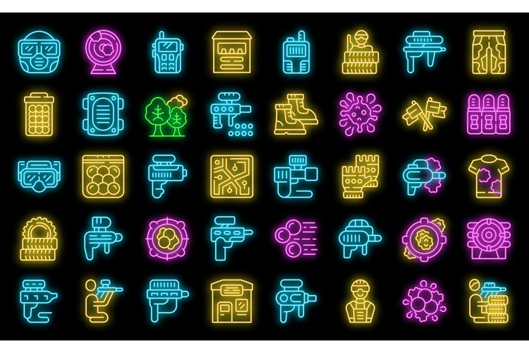 Paintball icons set vector neon (2288262)