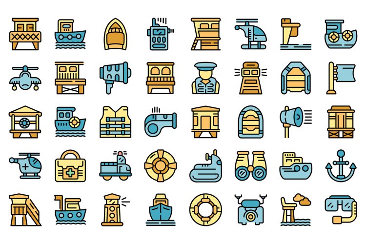 Coast guard icons set vector flat