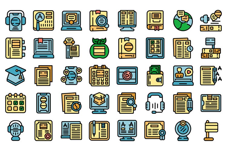 Spanish lessons icons set vector flat