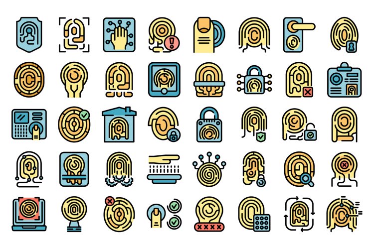 Fingerprinting icons set vector flat