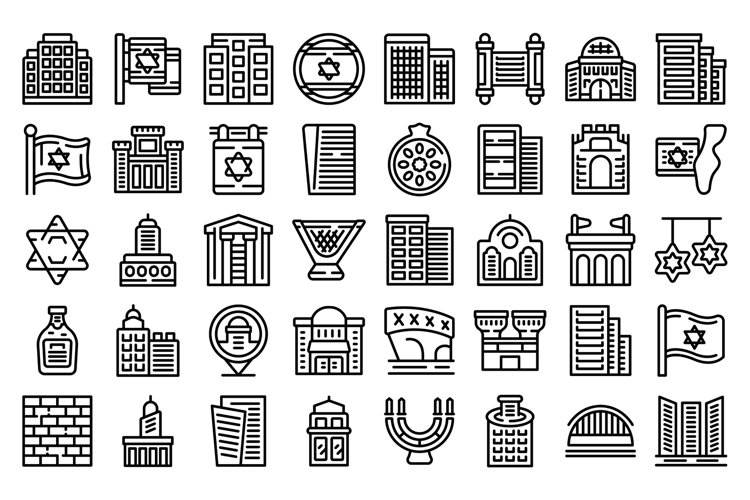 Tel Aviv icons set outline vector. Israel skyline