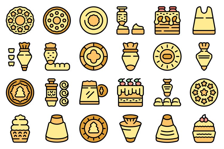 Icing nozzles icons set vector flat