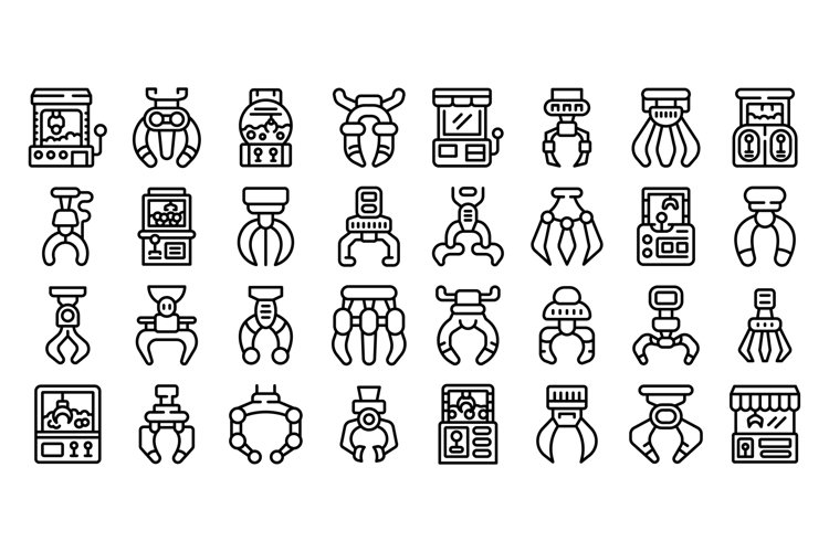 Grabber icons set outline vector. Claw crane