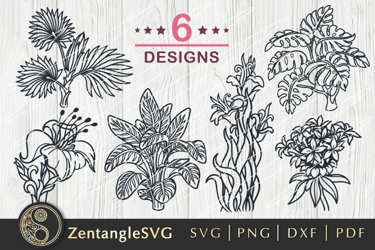 Hibiscus Flower, Tropical Palm Leaves, Floral SVG bundle