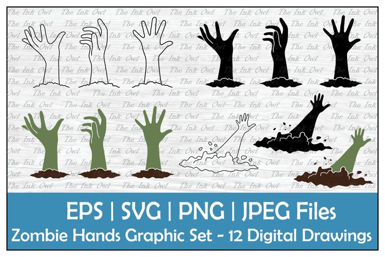 Zombie Hands Reaching Outline, Silhouette & Color Clipart